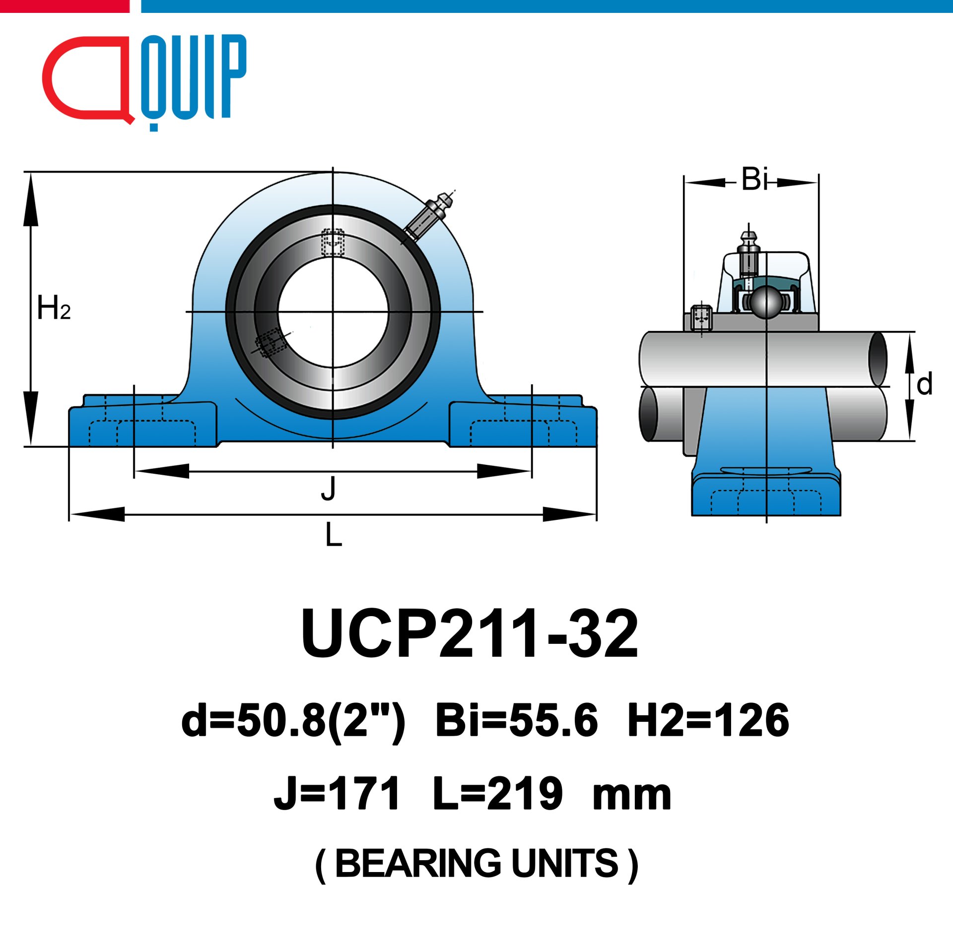 UCP211-32 UBC Bearing Units สำหรับเพลา 2 inch. หรือ 50.80 mm. - aquipthai