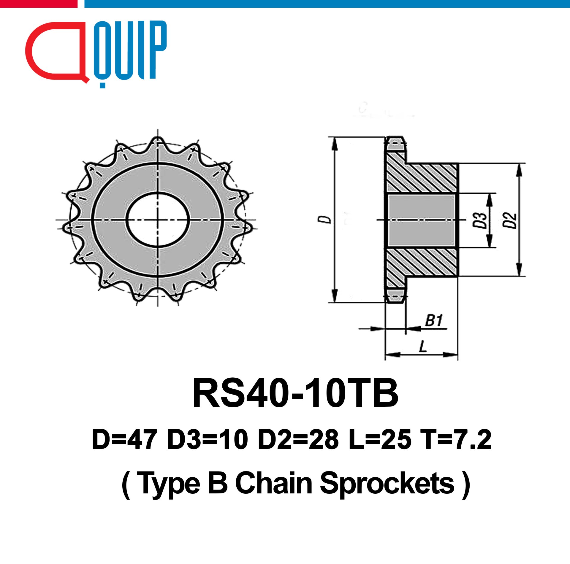 RS40-10TB เฟืองโซ่ Type B sprocket ฟันเฟืองชุบแข็ง เฟืองเบอร์40 เฟือง ...