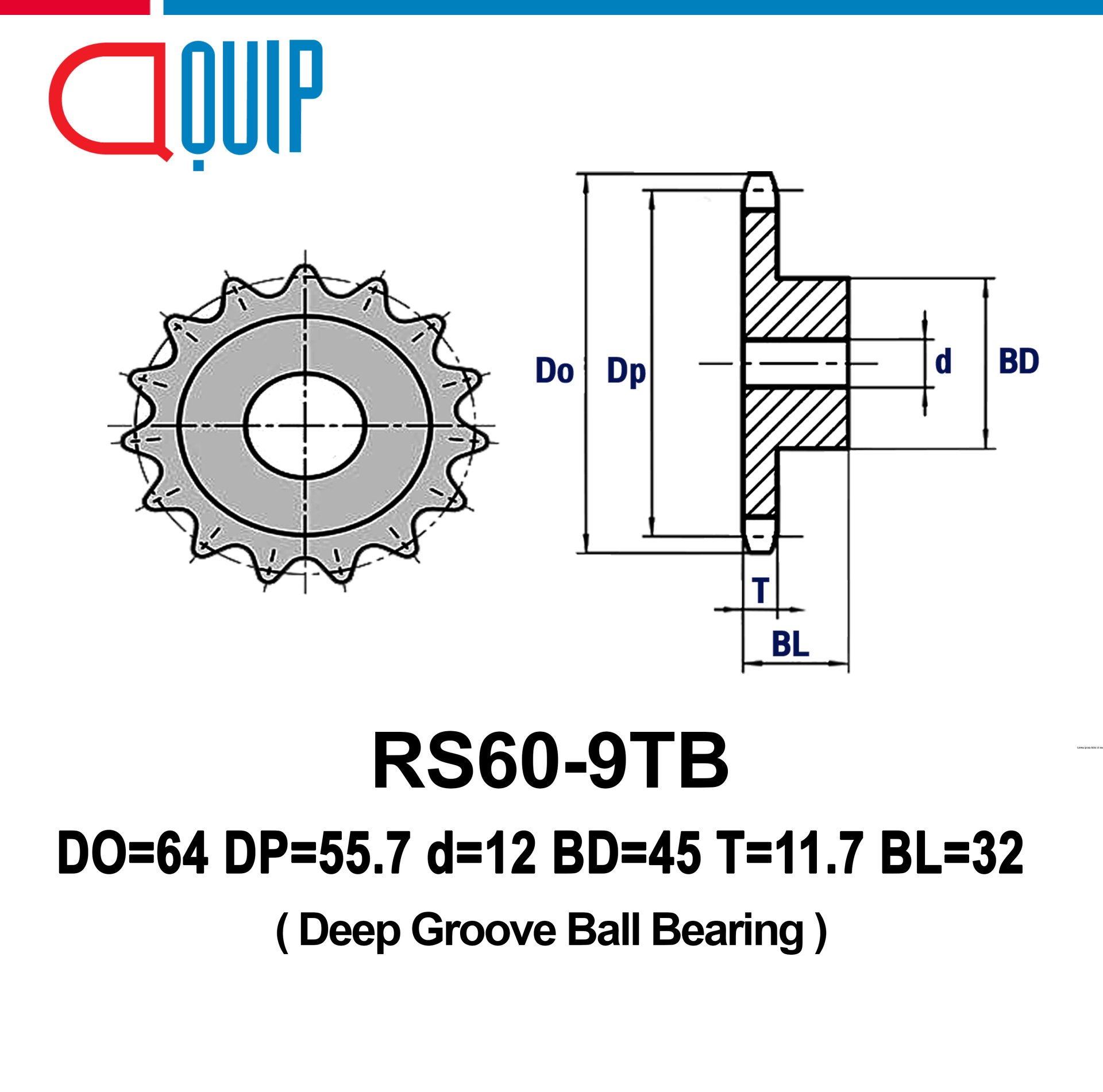 RS60-9TB เฟืองโซ่ Type B sprocket ฟันเฟืองชุบแข็ง เฟืองเบอร์60 เฟืองดุม ...