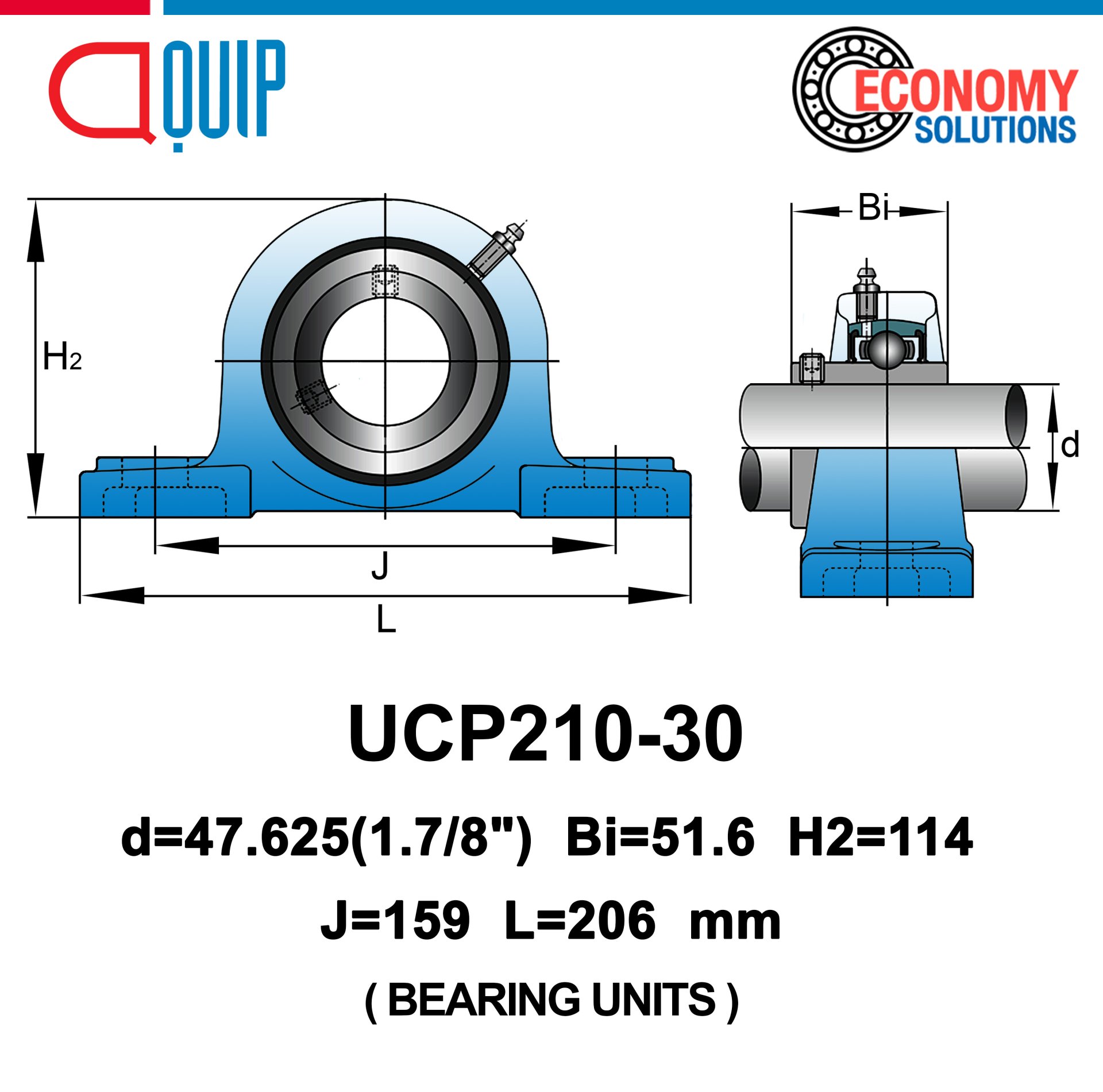 UCP210-30 ตลับลูกปืนตุ๊กตา สำหรับเพลา 1.7/8 นิ้ว BEARING UNITS UC+P / UCP - aquipthai