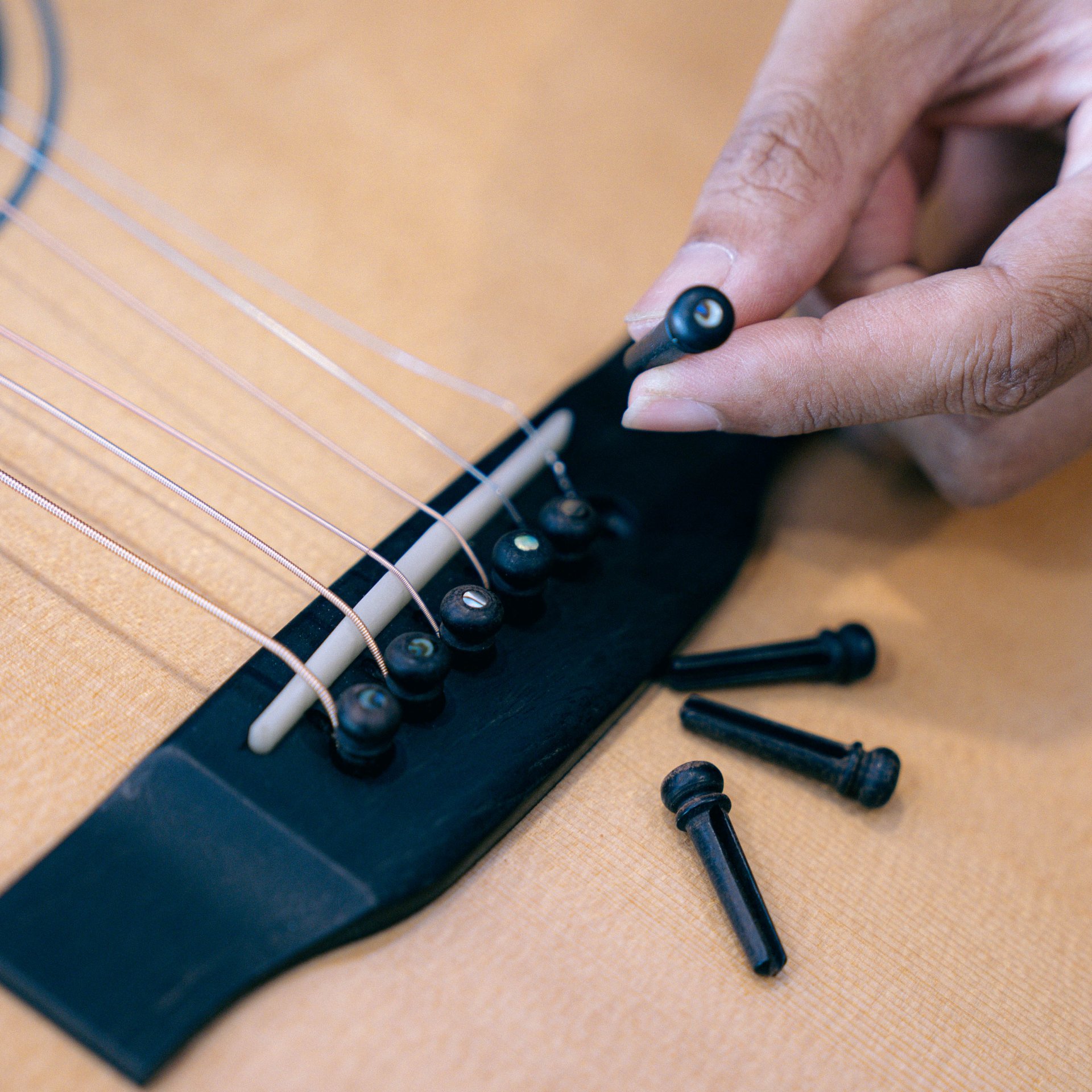 Ebony wood bridge pins acoustic guitar - hermanguitar