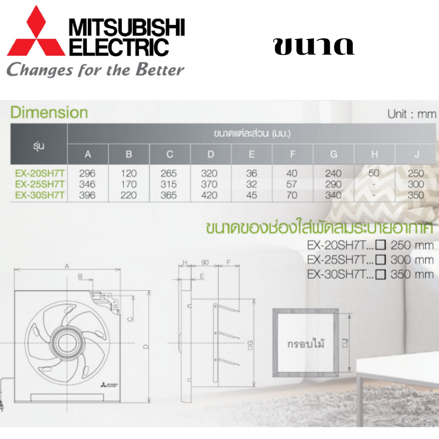 MITSUBISHI EX-20SH7T พัดลมติดผนัง ดูดออก ใบพัด 8 นิ้ว - panyaeshop