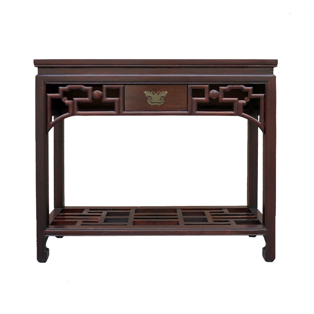 Chinese console table with geometry wood carvings - yongfurniture