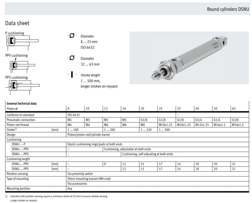 FESTO, DSNU Bore 10 mm. Round cylinders. - flowautomech