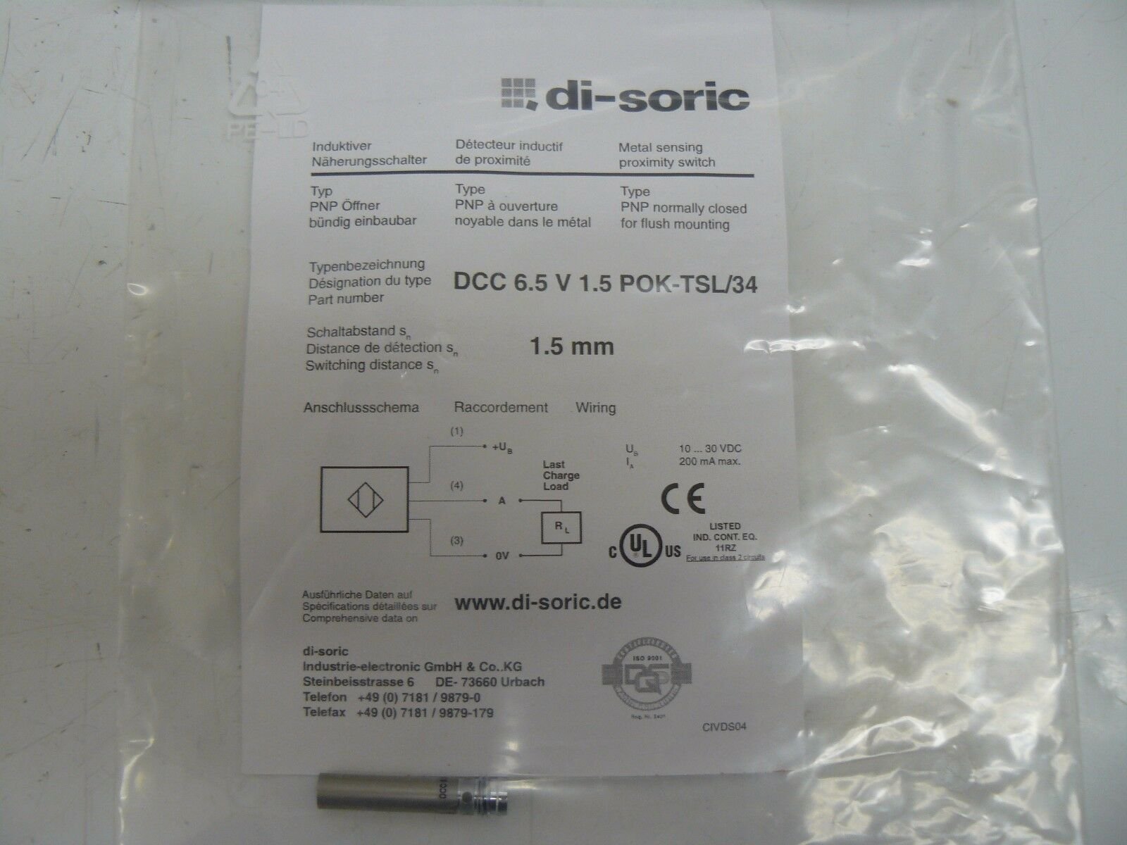 Di-soric Inductive Proximity Sensor - flowautomech