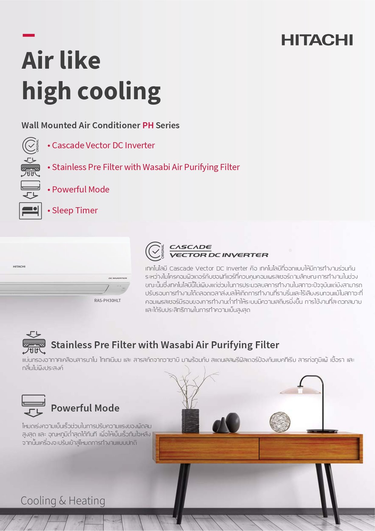 Catalog โบรชัวร์แอร์ Hitachi ติดผนัง Wall Mounted Air Conditioner PH ...