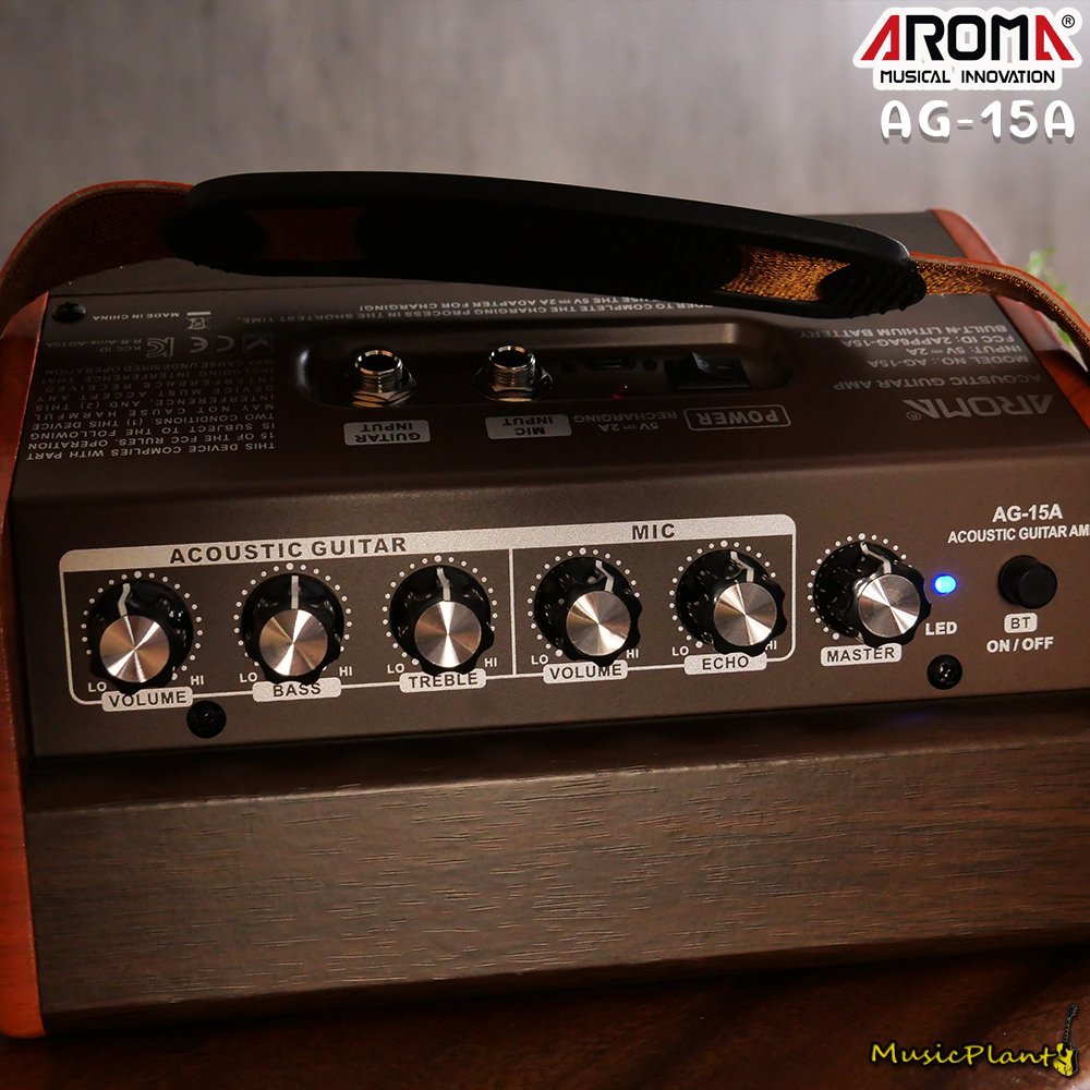 แอมป์กีตาร์โปร่ง Aroma AG-15A เล่นกีตาร์ + ไมค์โครโฟน - musicplant