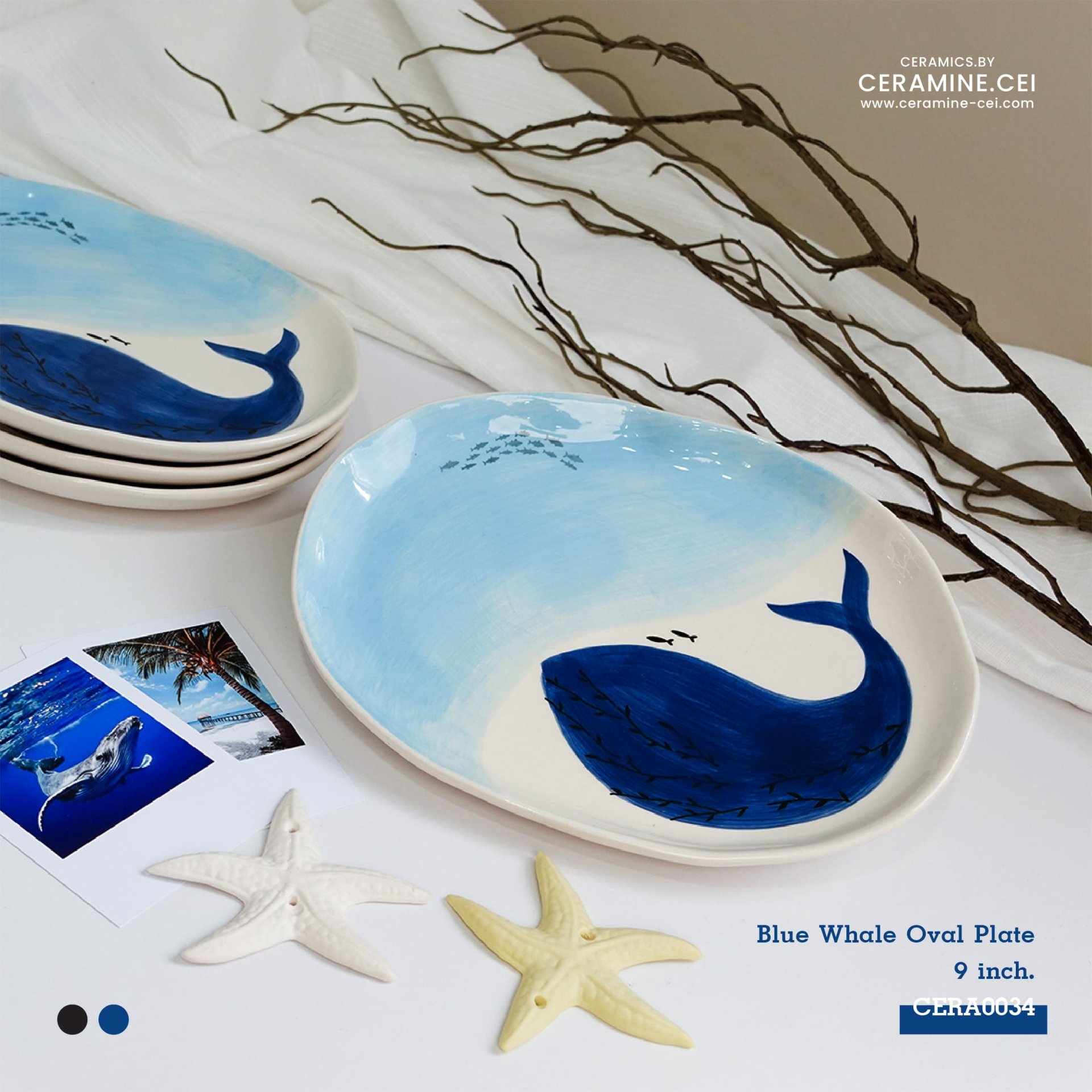 Blue Whale Oval Plate - ceramine-cei