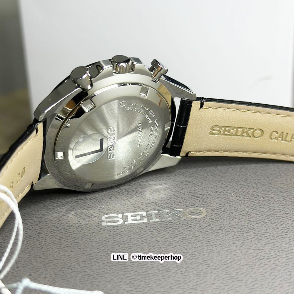 SEIKO นาฬิกาข้อมือผู้ชาย สายหนัง รุ่น SBTR021 - สีเงิน/ดำ - timekeepershop