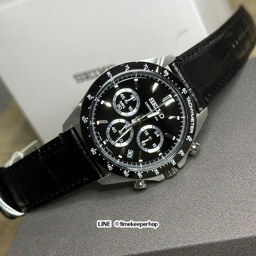 SEIKO นาฬิกาข้อมือผู้ชาย สายหนัง รุ่น SBTR021 - สีเงิน/ดำ - timekeepershop