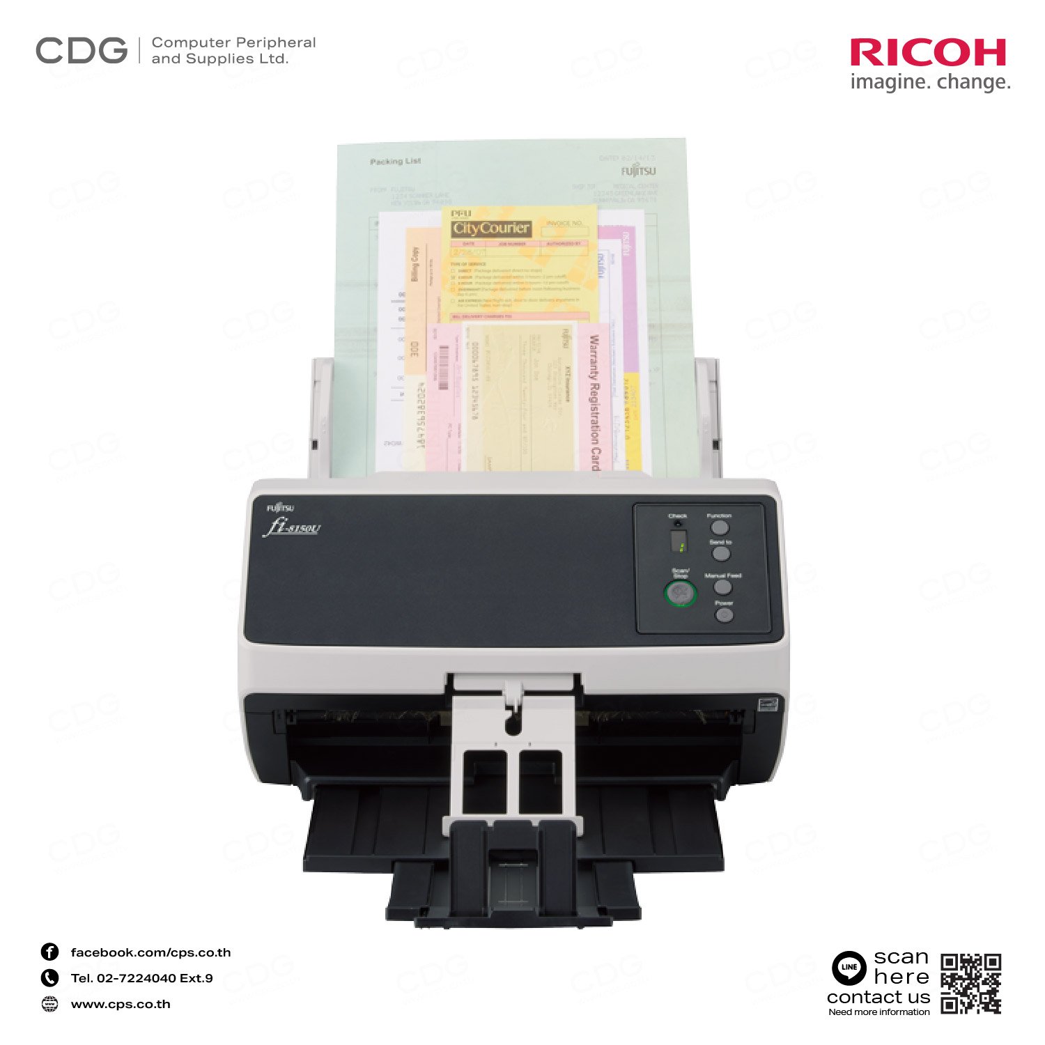 เครื่องสแกนเอกสาร Ricoh Fujitsu Image Scanner Fi-8150U - cps