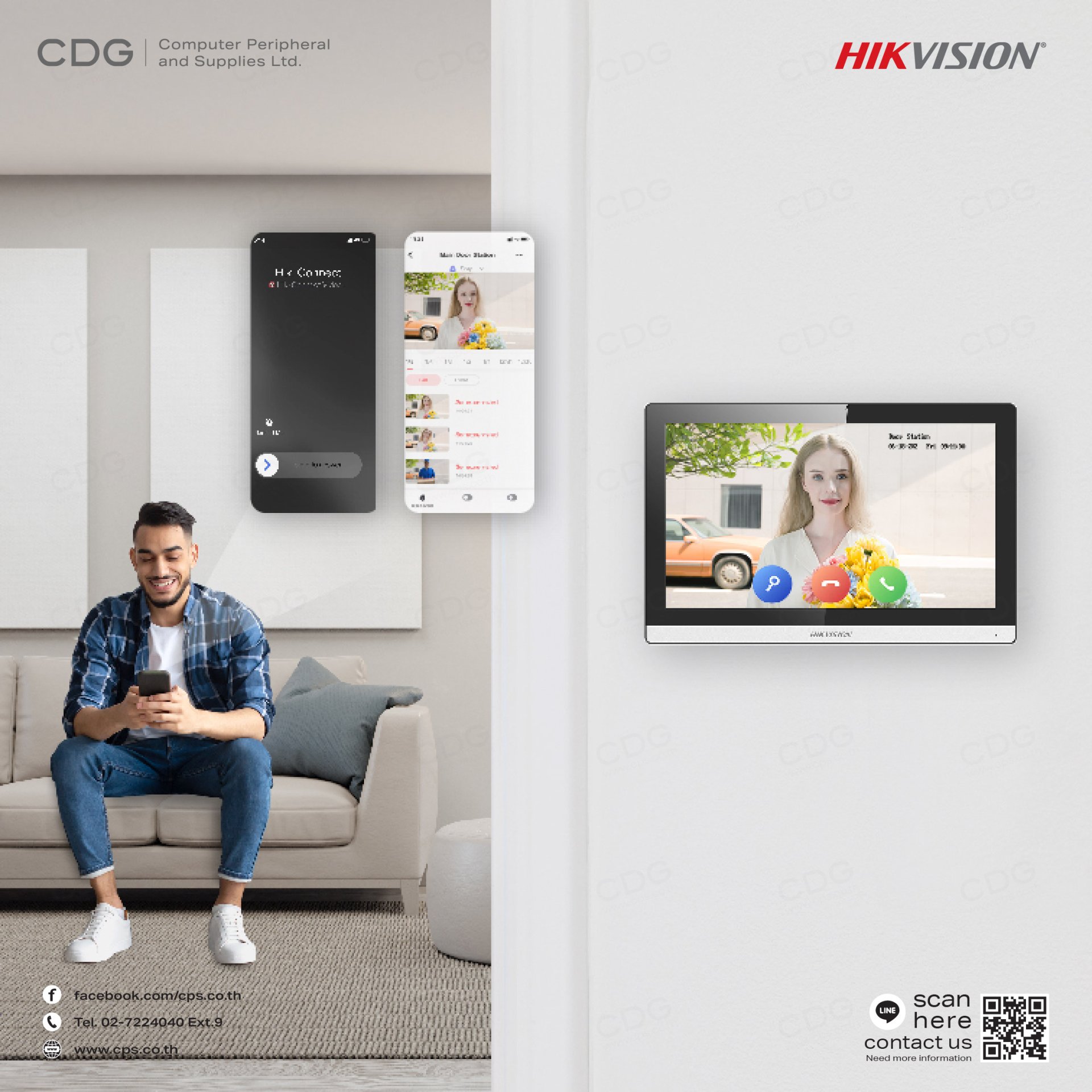 Video Intercom Indoor Hikvision DS-KH8520-WTE1 - cps