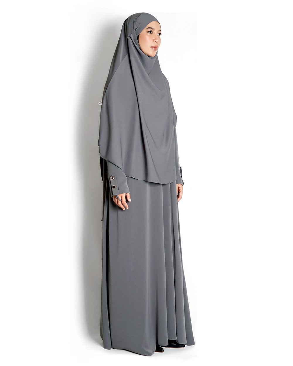 AISHA SET (Abaya & French Khimar) - MEDIUM - GREY