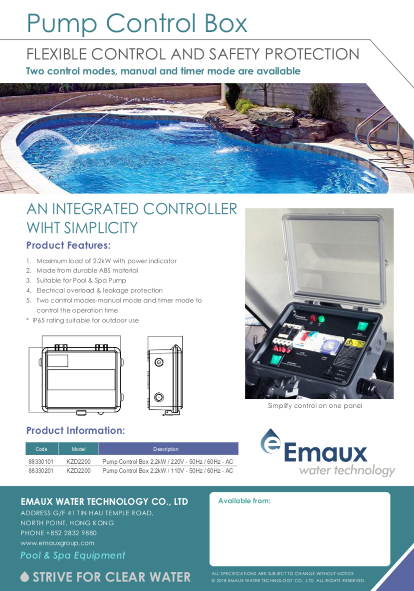 Control Panel pump 2.2kw (3HP) Emaux KZD2200 - winwinpoolshop