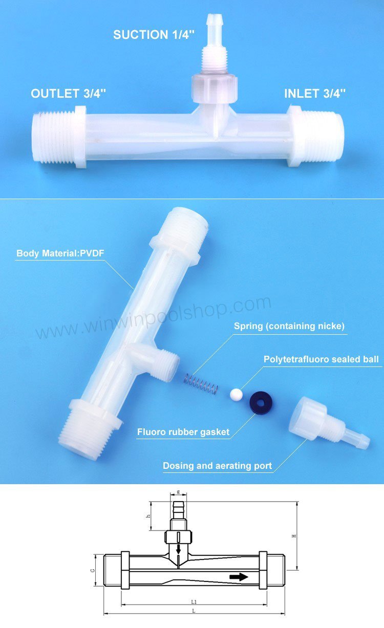 ozone venturi injector 3/4" pvdf mixer nozzle water - winwinpoolshop