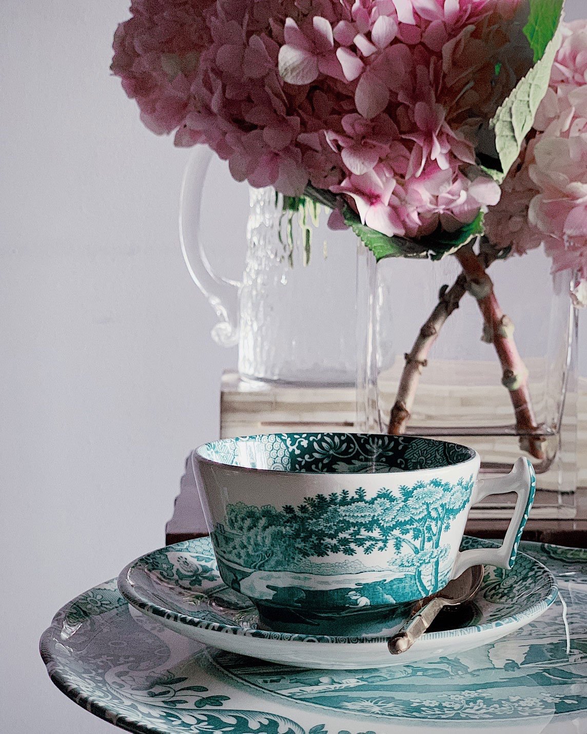 Spode Green Italian Teacup and Saucer - blueandwhitethailand