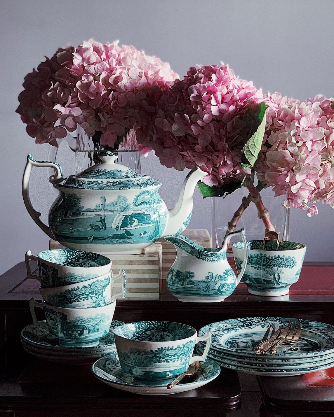 Spode Green Italian Teacup and Saucer - blueandwhitethailand