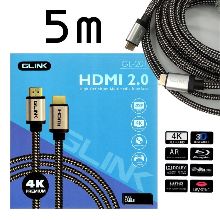 GLINK Cable HDMI 4K V.2.0 M/M (5M) GLINK GL201 สายถัก 4K Ultra HD Resolution - ithutstore