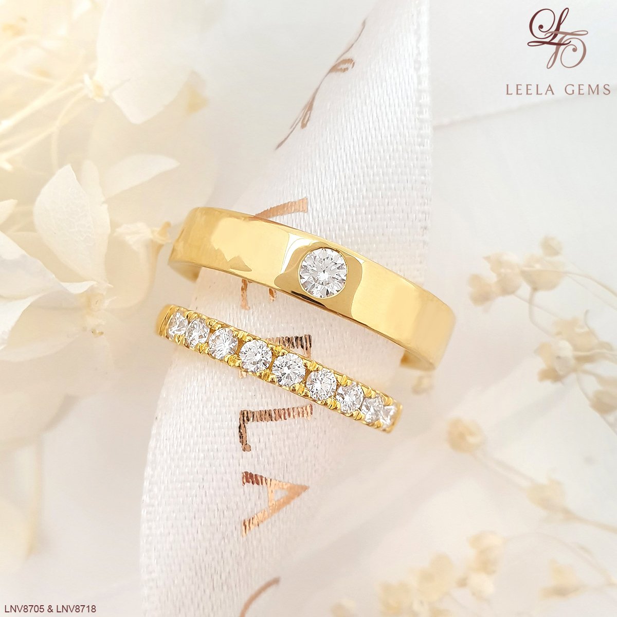 Couple Diamond Rings in 18K Gold - leelagems