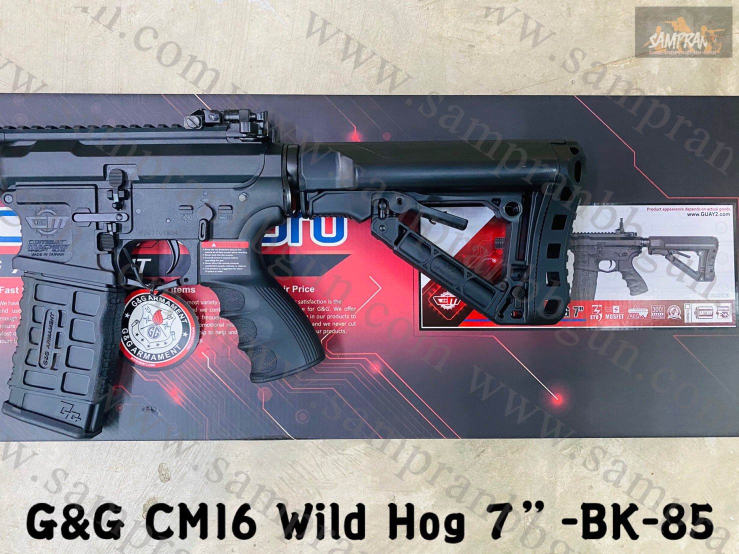 G&G CM16 Wild Hog Keymod Rail 7" Airsoft AEG Black - sampranbbgun