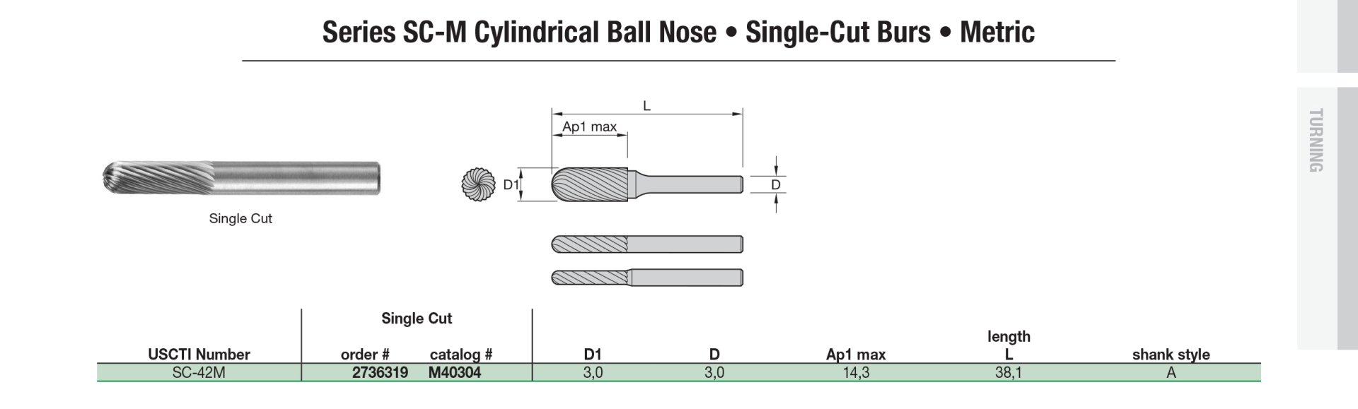 SC-M Cylindrical Ball Nose • Single-Cut Burs • Metric - factorymartonline