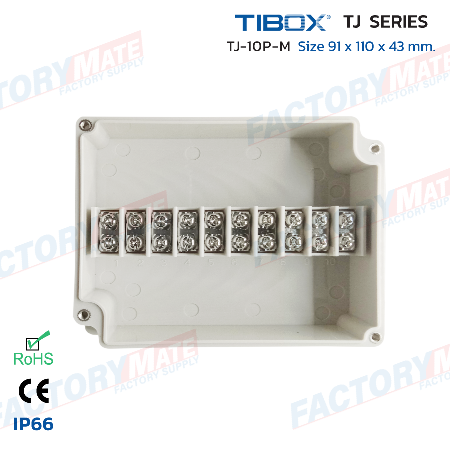 TIBOX TJ-10P-M กล่องเทอร์มินอลพลาสติกกันน้ำIP66, Plastic Terminal Block Box