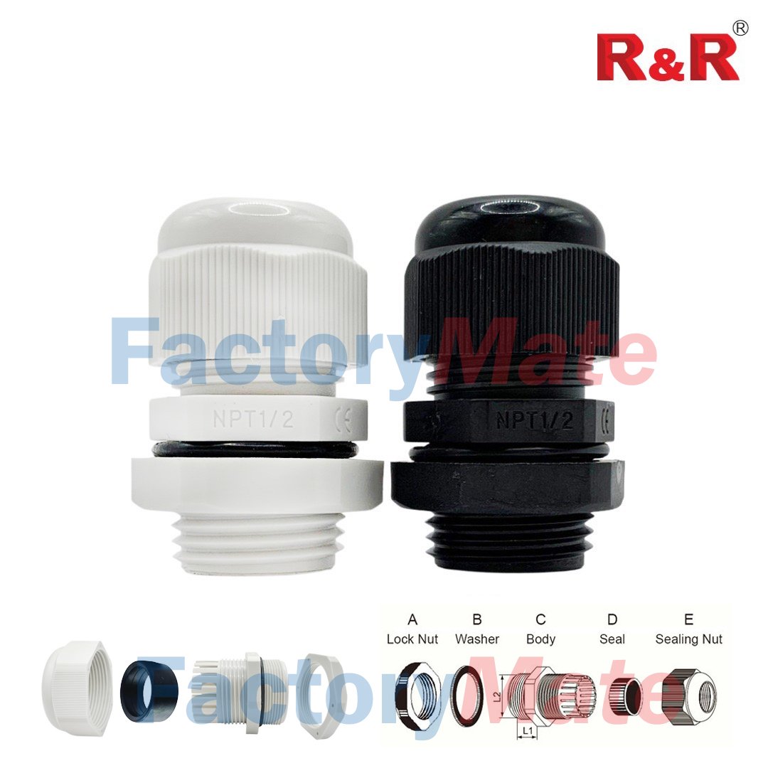 R&R เคเบิ้ลแกลนด์เกลียวล็อค NPT 1/2" ,Cable Gland NPT 1/2" สีเทา สีดำ ...