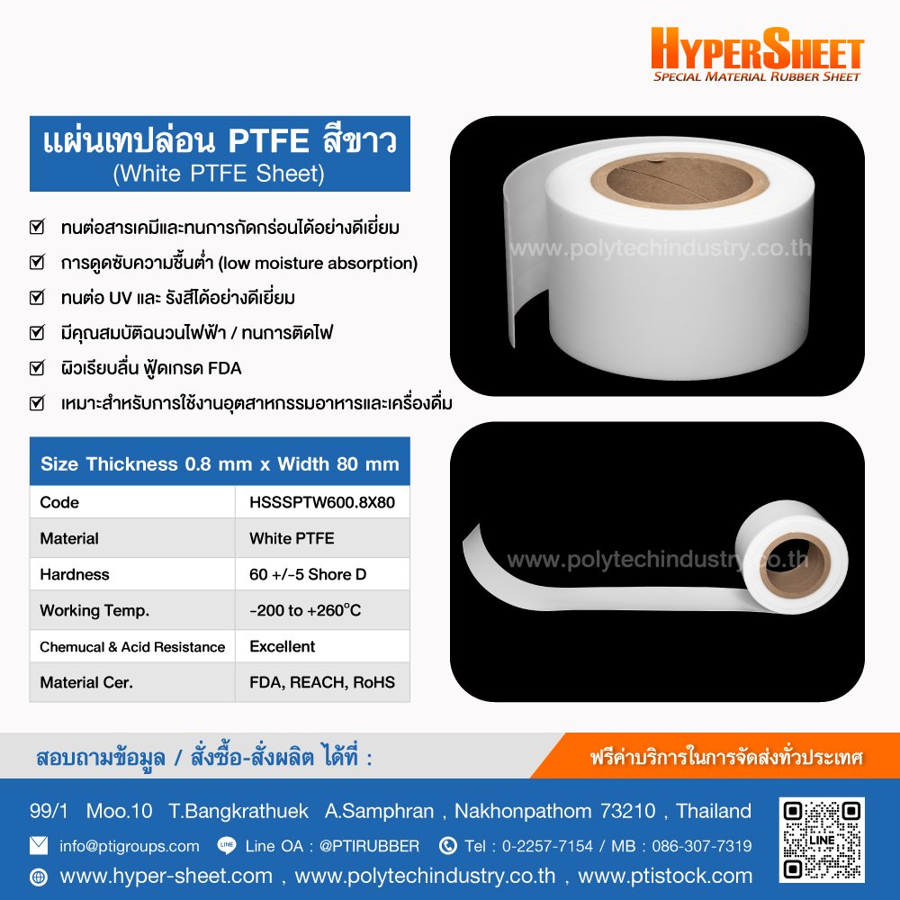 White PTFE Sheet 0.8 mm - polytechindustry