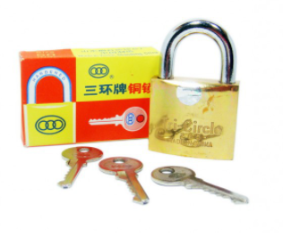 TRI CIRCLE กุญแจทองเหลืองระบบสปริง ตราสามห่วง (คอสั้น)