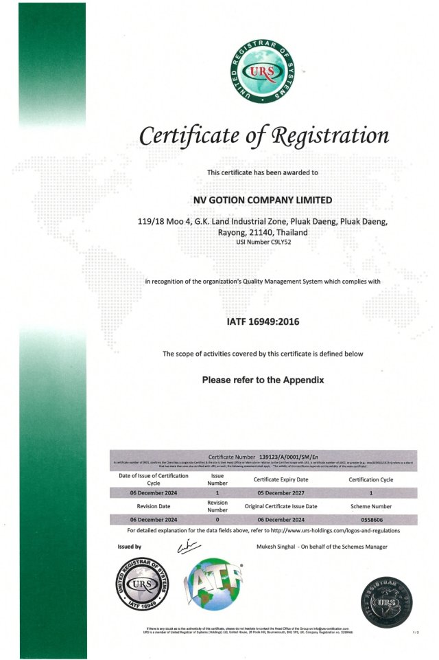 Quality Cert - NV Gotion Co., Ltd.