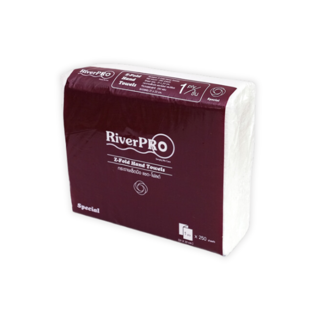RiverPRO ริเวอร์โปร์ กระดาษเช็ดมือสีธรรมชาติ วี-โฟลด์ อีโคโนมี่