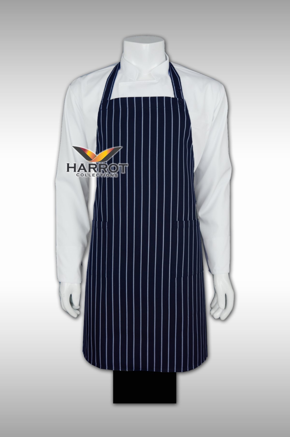 Navy Blue Chalk-Stripe Full Apron (FSA0709) - harrot