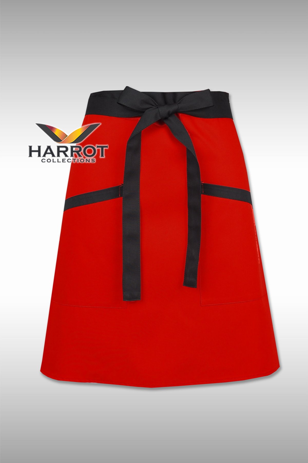 Red Half Short Apron (Black Long Tie) - harrot