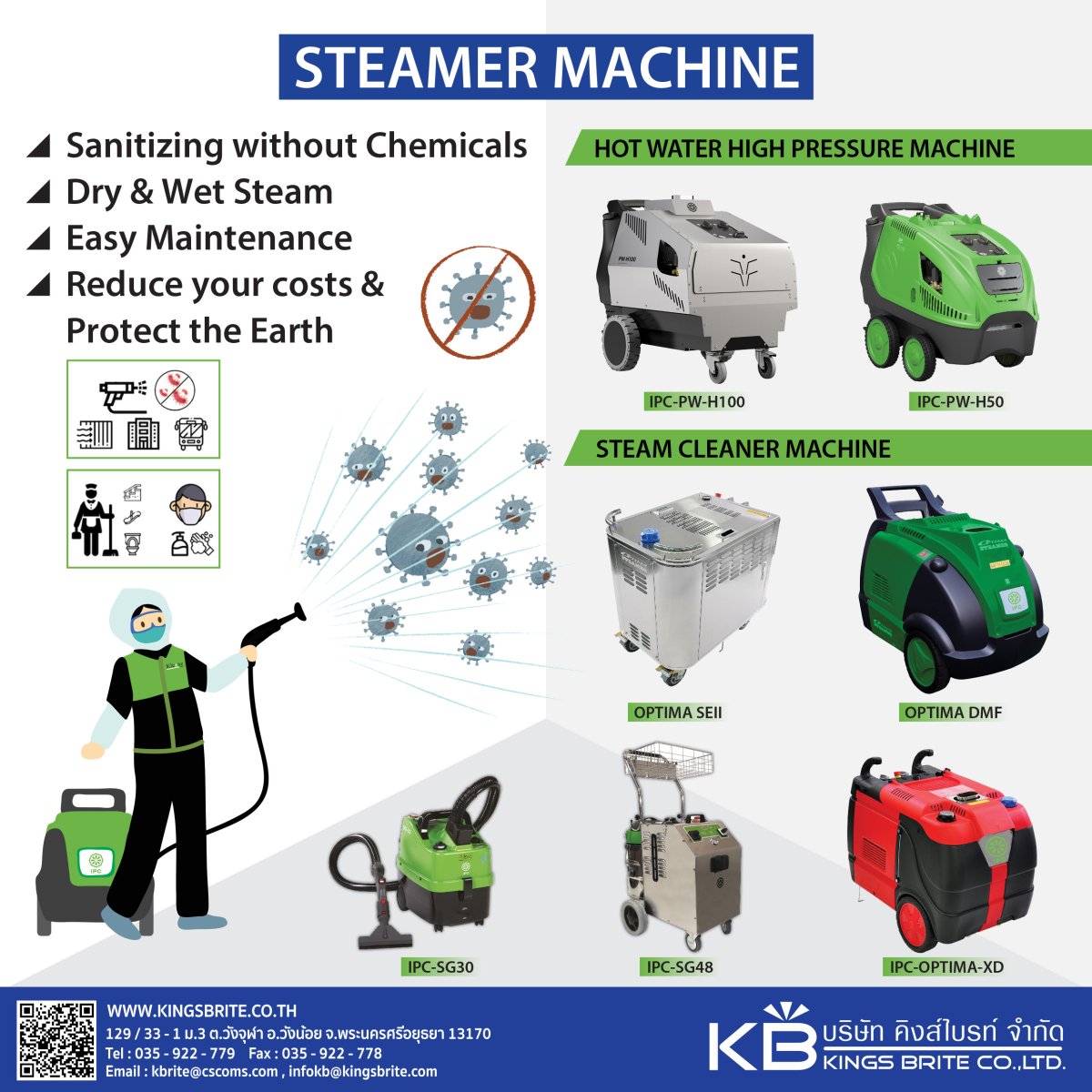 ฆ่าและกำจัดเชื้อโรค ด้วยเครื่อง IPC steamer - kingsbrite