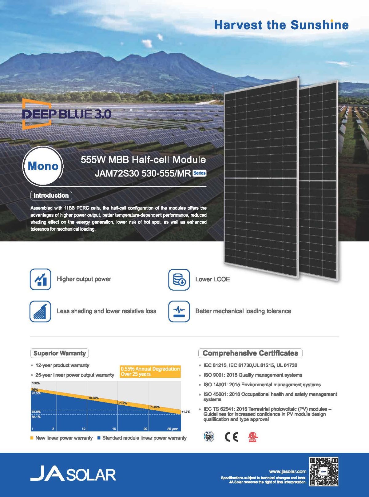 JA Solar PV Modules Mono PERC 550Wp 30mm แผง JA Solar 550 วัตต์ หนา 30 ...