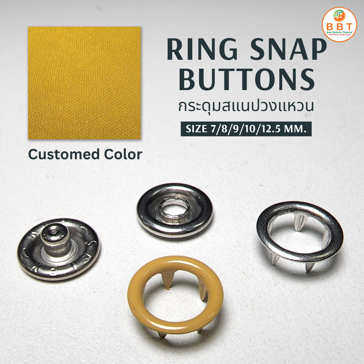 Yellow Ring Snap Buttons - bestbuttonsthailand