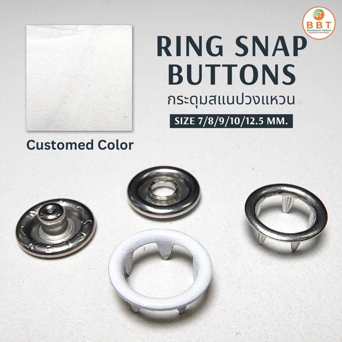White Ring Snap Buttons - bestbuttonsthailand