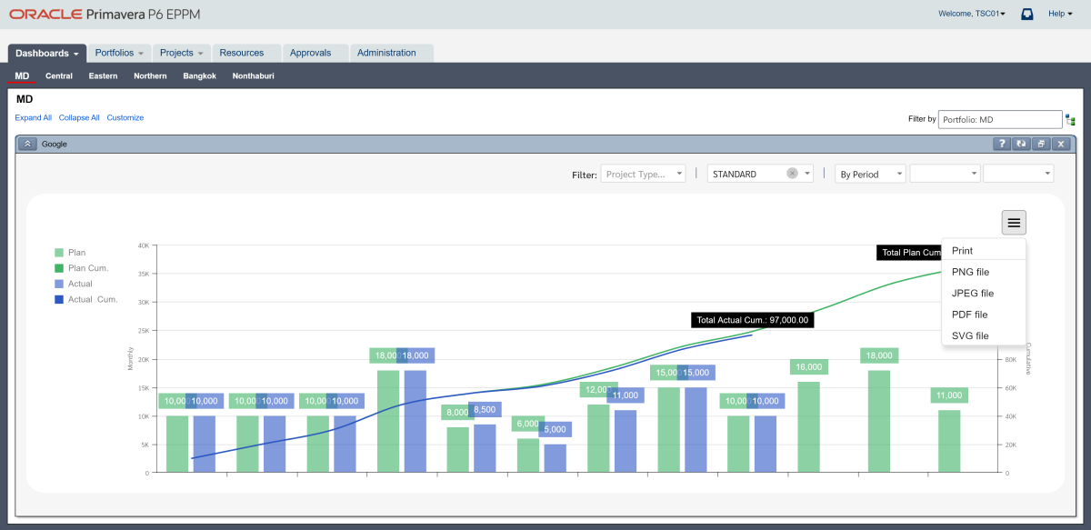 Twoplus S Curve โปรแกรม Add on บน Oracle Primavera P6 EPPM - twoplussoft