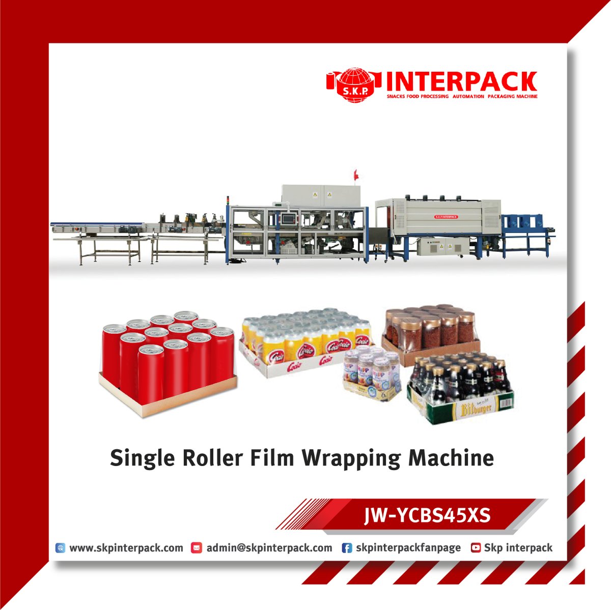 เครื่องแพ็ครวมโหล เครื่องแพ็คขวดน้ำ เครื่องแพ็คกระป๋อง Single Roller Film Wrapping Machine ...