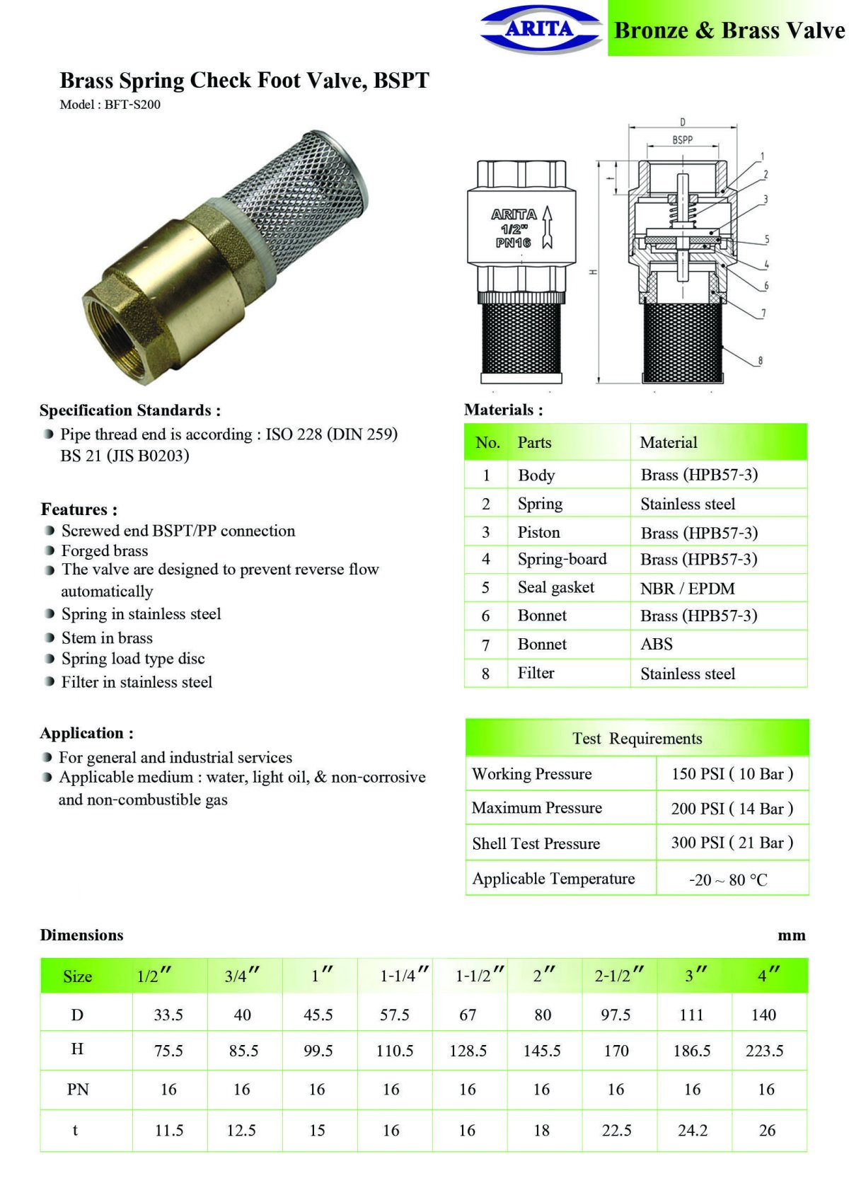 Brass Spring Check Foot Valve, BSPT - pneumaengineering