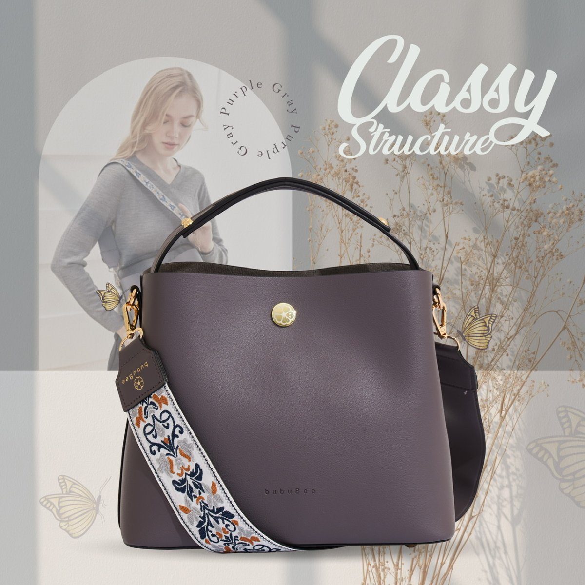 Classy structure bag-PURPLE GRAY - bububeebrand