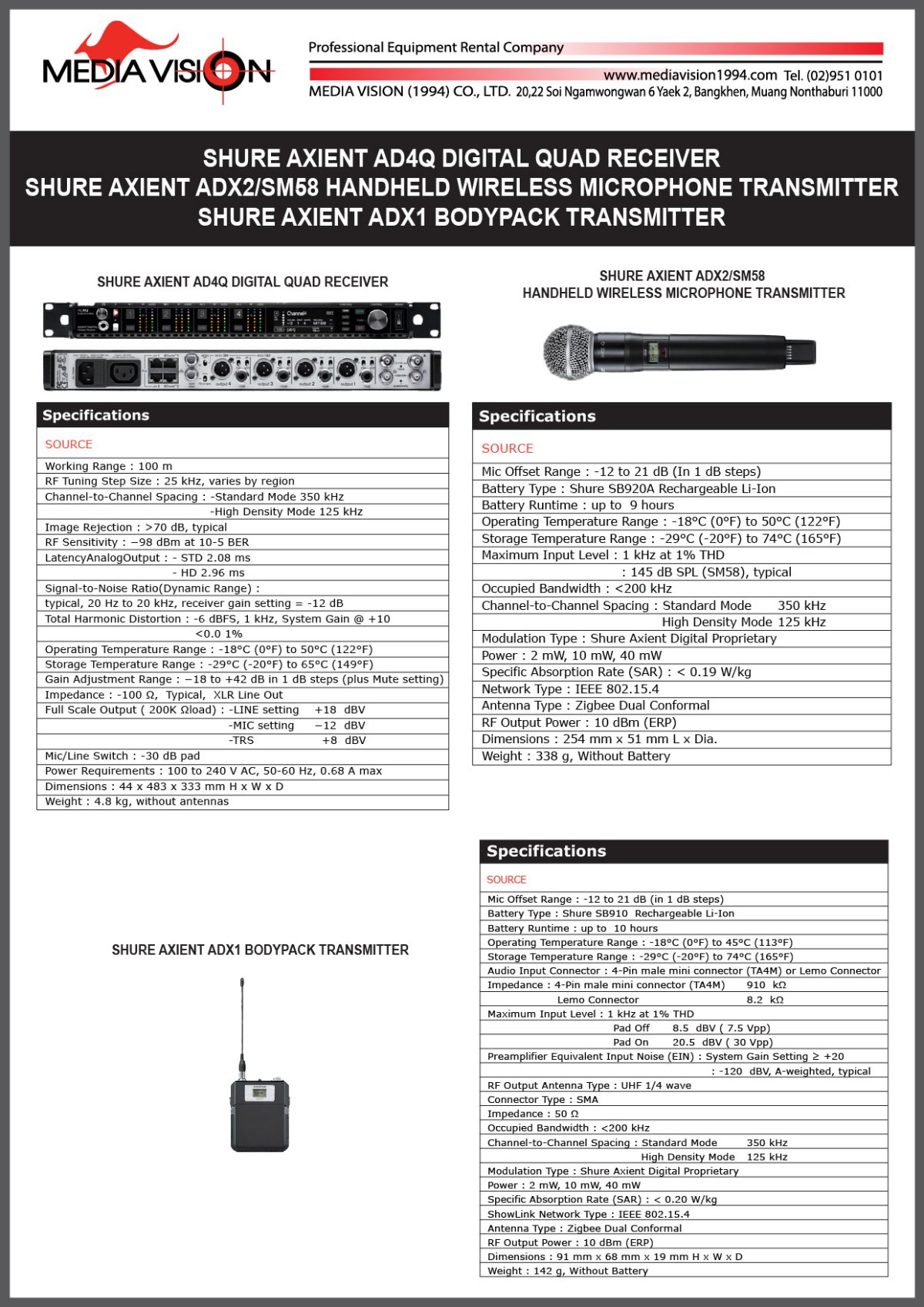 SHURE AXIENT AD4Q DIGITAL QUAD RECEIVER , SHURE AXIENT ADX2/SM58 HANDHELD WIRELESS MICROPHONE ...