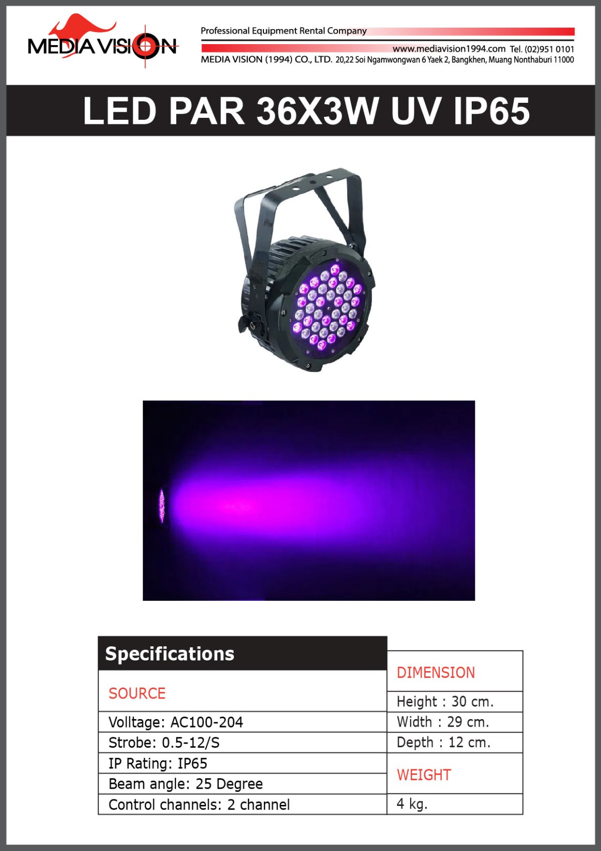 LED PAR 36X3W UV IP65 - mediavision1994