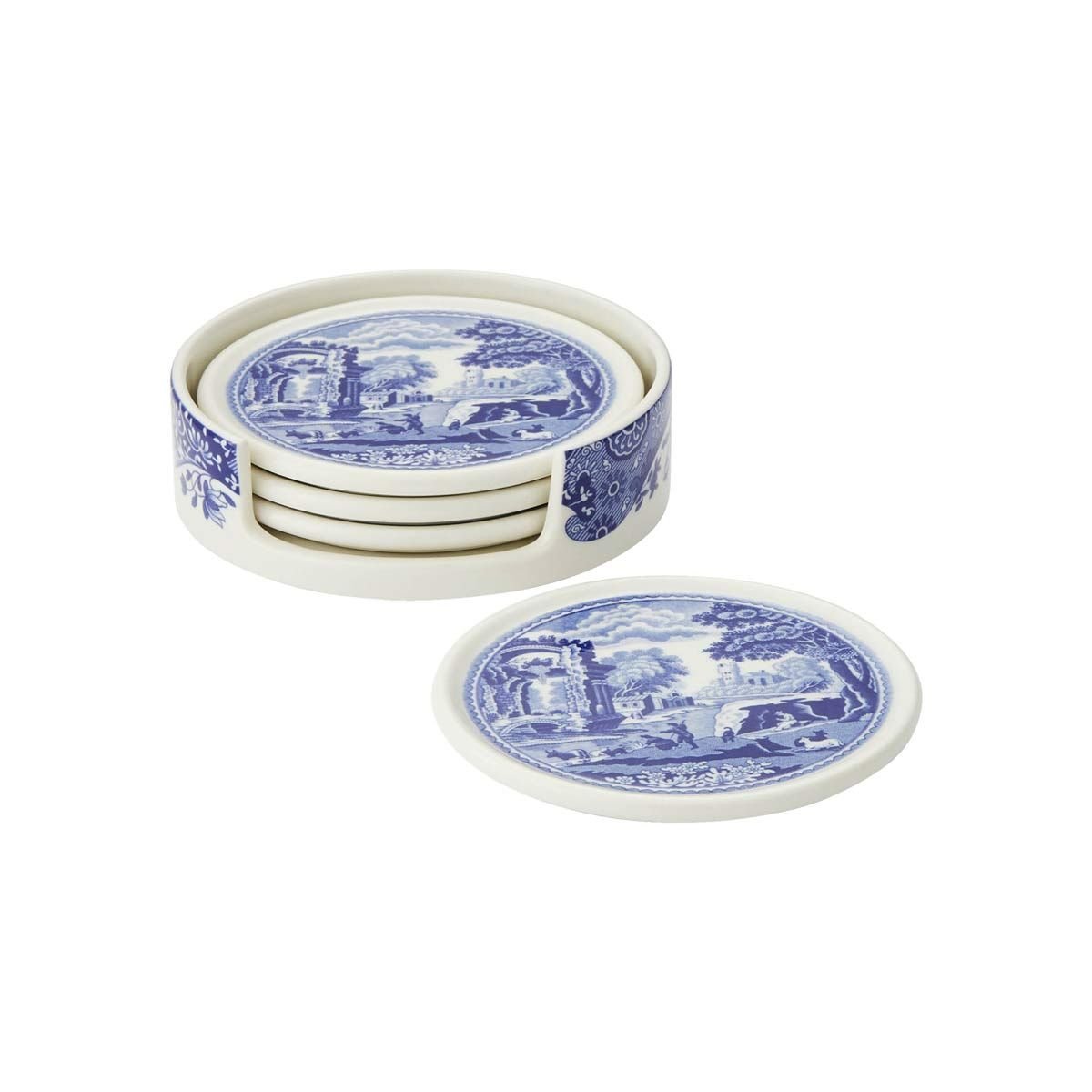 Spode Blue Italian Ceramic Coasters with Holder - blueandwhitethailand