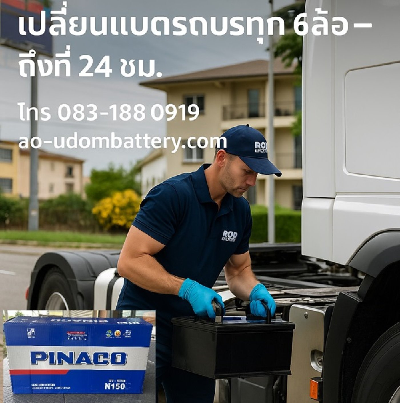 แบตเตอรี่รถบรรทุกศรีราชา แหลมฉบัง PINACO N150 12V มีของพร้อมติดตั้ง