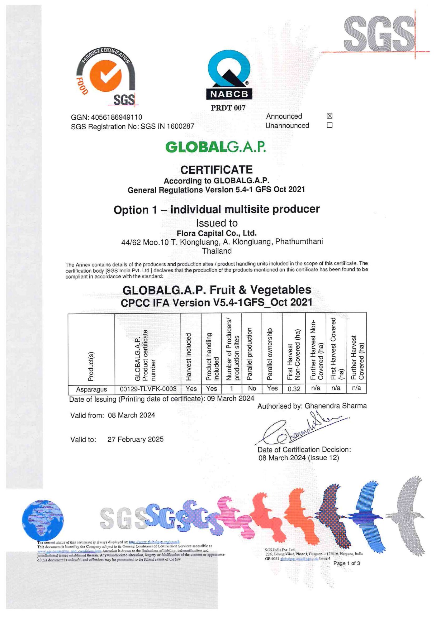 Certificates - Namdhari's Thai Fresh | Fruits & Vegetables Import & Export