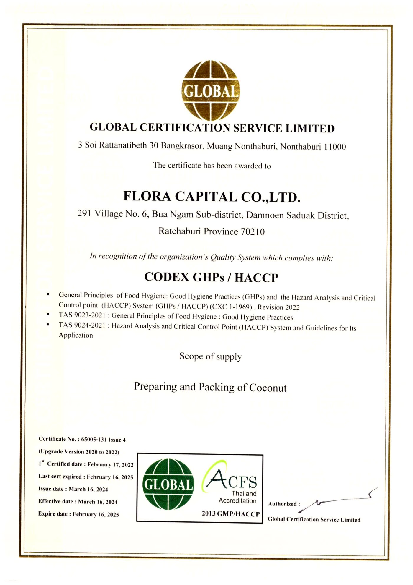 Certificates - Namdhari's Thai Fresh | Fruits & Vegetables Import & Export