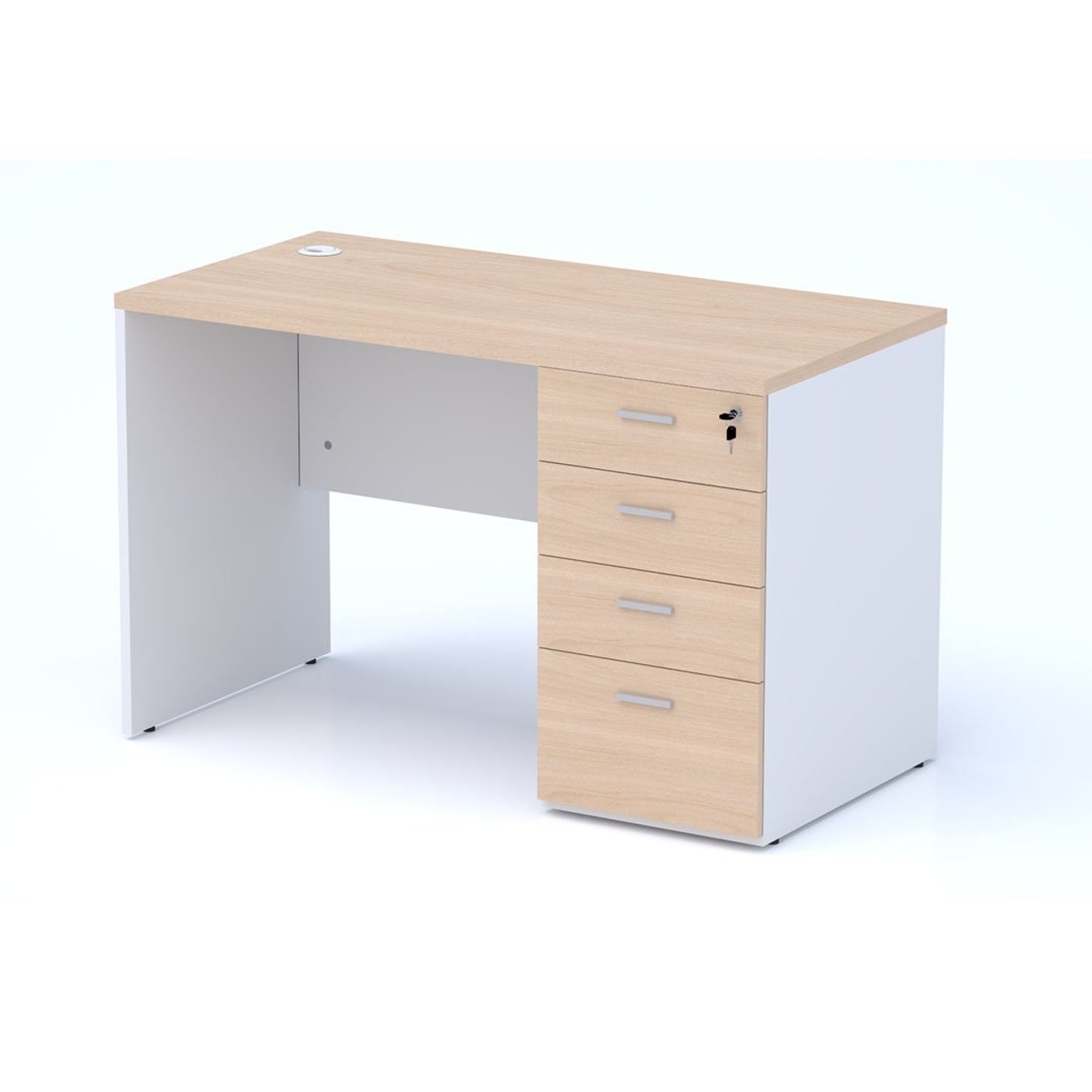 โต๊ะทำงานไม้ 4 ลิ้นชักขวายาวติดพื้น มีกุญเเจล๊อค