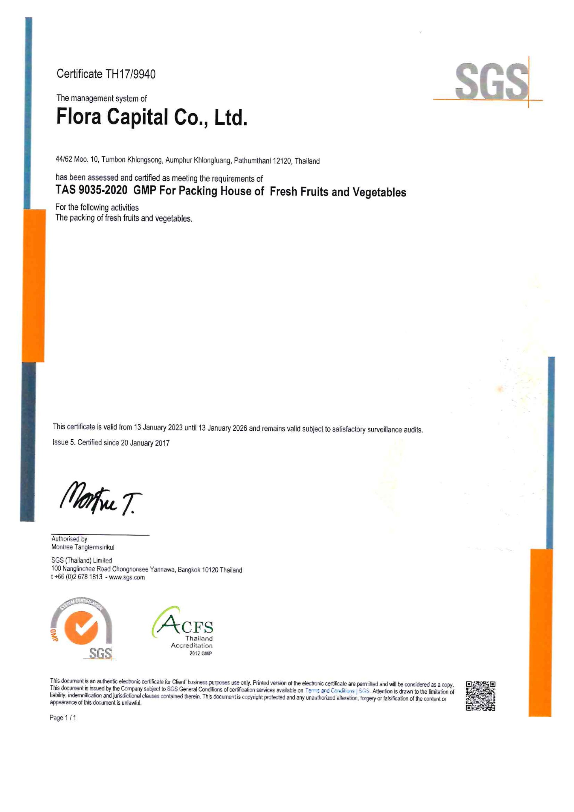 Certificates - Namdhari's Thai Fresh | Fruits & Vegetables Import & Export