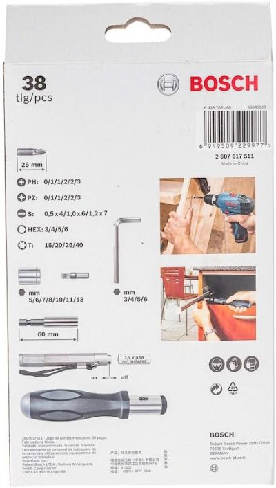 ชุดดอกไขควงและลูกบ๊อกซ์ พร้อมด้ามขัน 38 ชิ้น BOSCH รุ่น Bag Pack Set 38pcs.